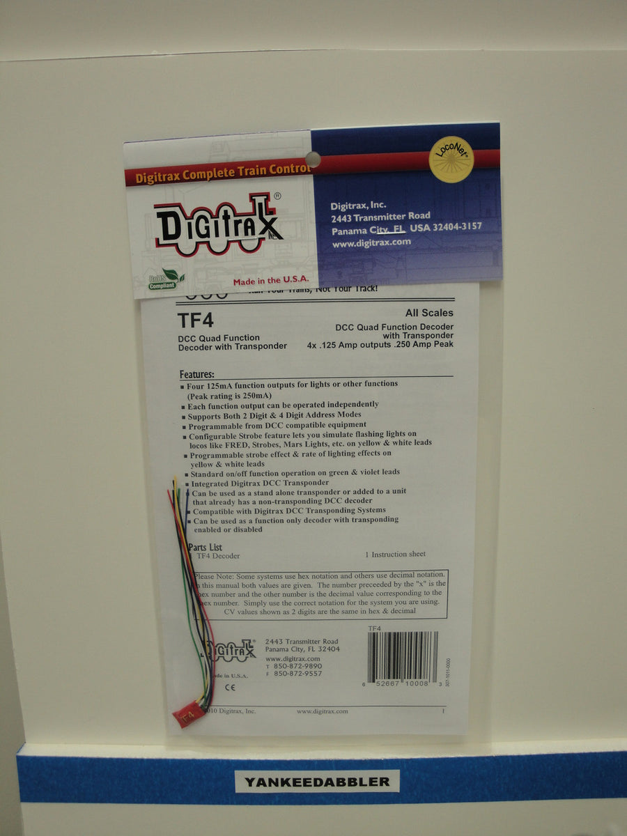 TF4 Digitrax / Transponding quad function (Scale = ALL) Part # 245-TF4 – YankeeDabbler