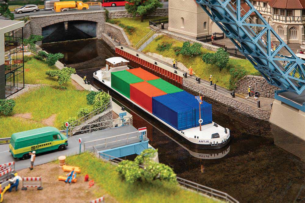Faller 131013 River Freight Boat with Containers - Kit -- Water-Level ...
