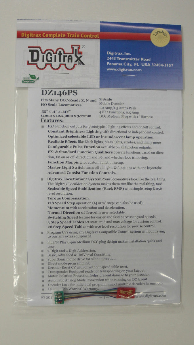 Digitrax DZ146PS 4 Function Mobile Decoder, 8 Pin; All Scales ...