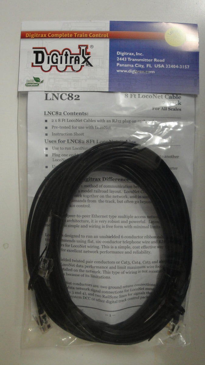 Digitrax LNC82 8' LocoNet Cable 2 pack (Scale = ALL) Part # 245-LNC82 ...