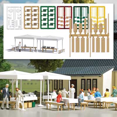 Busch 1830 Catering Scene w/Cook Figure -- Includes 2 Tents, 2 Tables ...