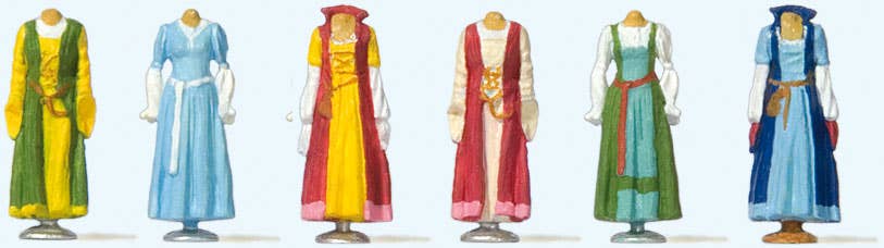 Preiser 24767 Medieval Women's Clothing on Dress Stands -- pkg(6) HO S ...
