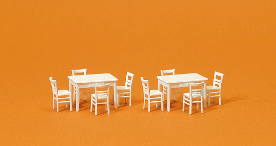 Preiser 17217 Table & Chairs -- 2 Tables & 8 Chairs (white) HO Scale ...