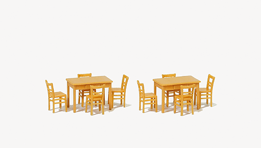 Preiser 17218 Table & Chairs -- 2 Tables & 8 Chairs (natural wood) HO ...